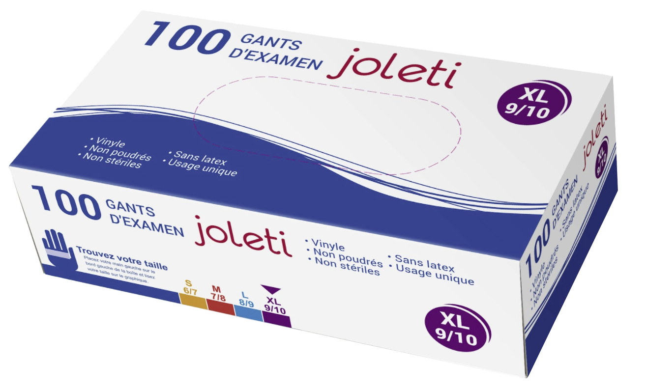 Gants vinyle non poudrés non stériles (boite de 100) Joleti